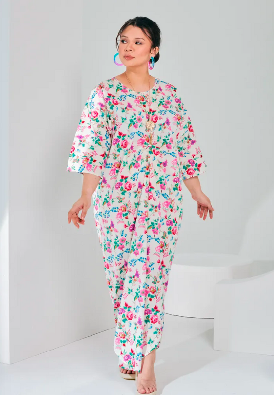 PINK WHITE COTTON RAYA ESSENTIAL FRONT KNOT PRINTED DRESS – CURVA FABULOUS